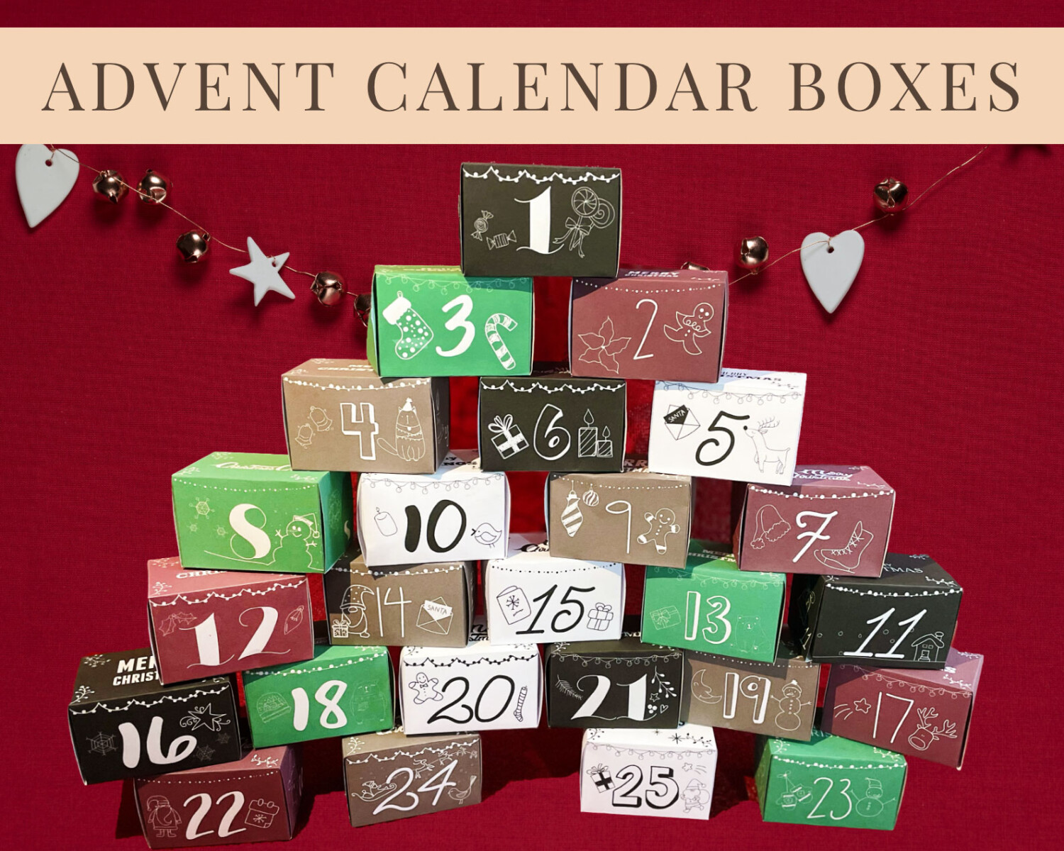 DIY Christmas Advent Calendar Boxes - 4 Sets of 25 Printable PDF ...